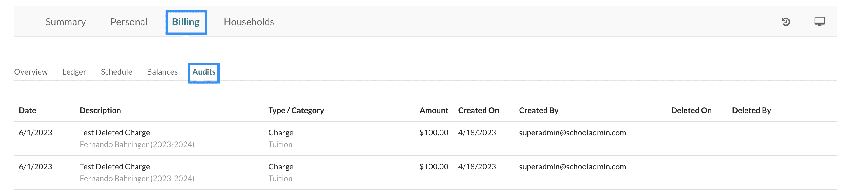 Billing: How To Restore a Deleted Ledger Item – Finalsite Enrollment