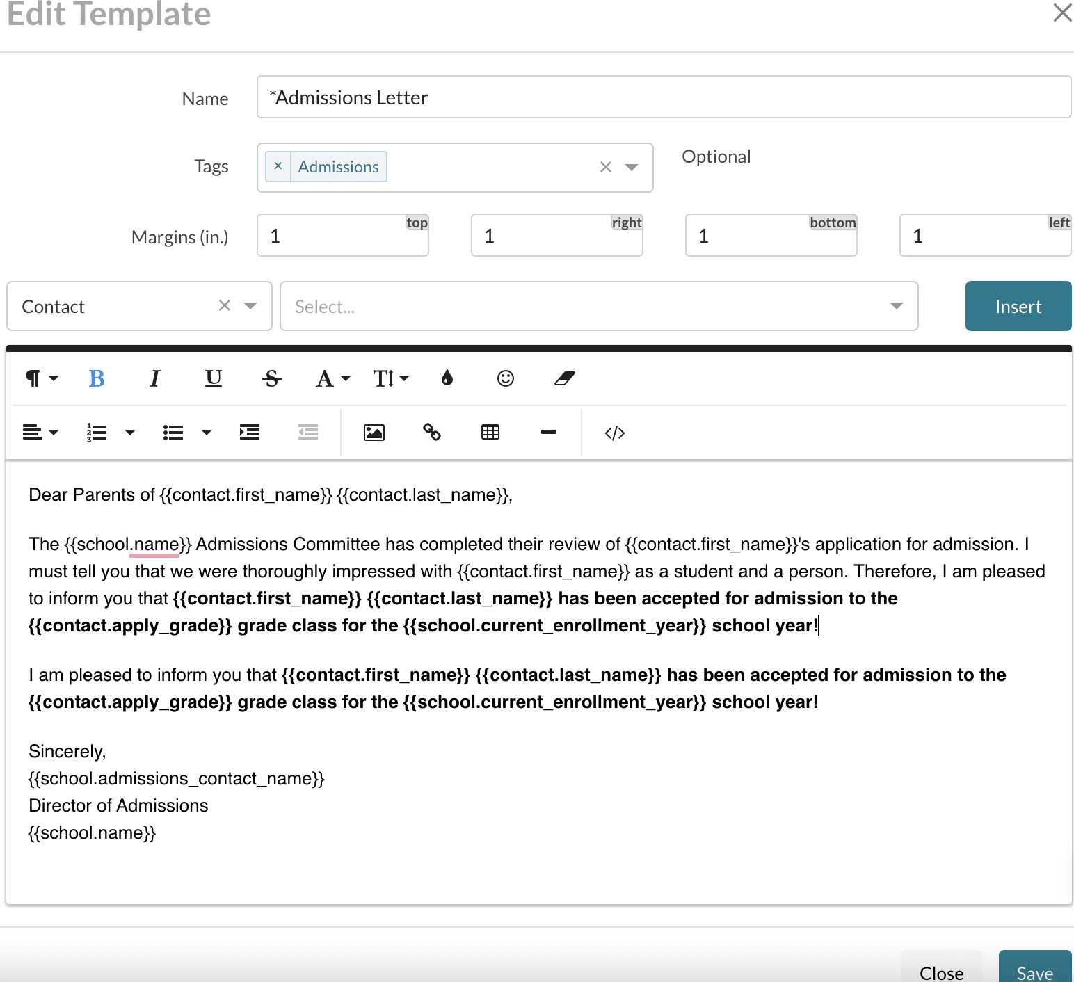 Creating & Editing Letter Templates – Finalsite Enrollment