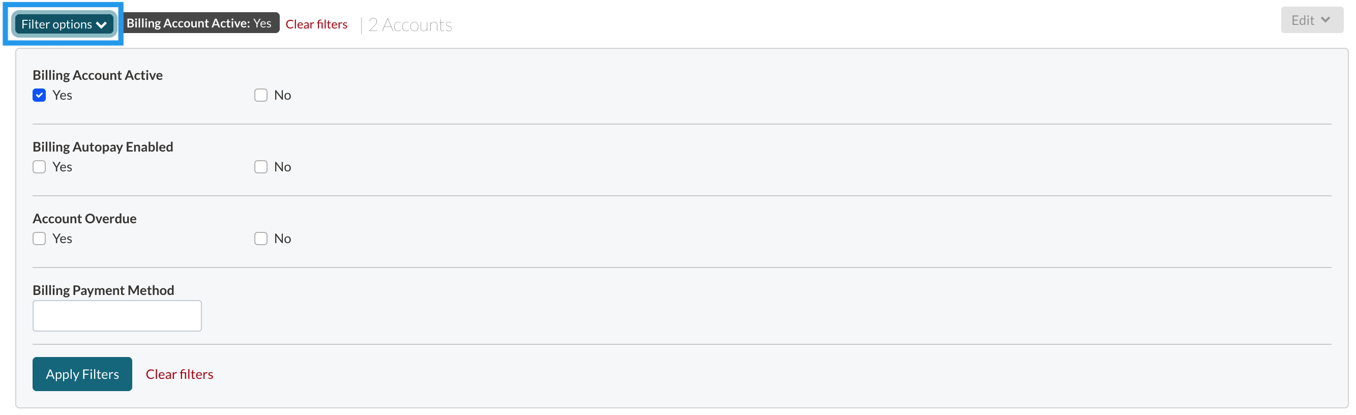 Billing: Accounts List Page – Finalsite Enrollment