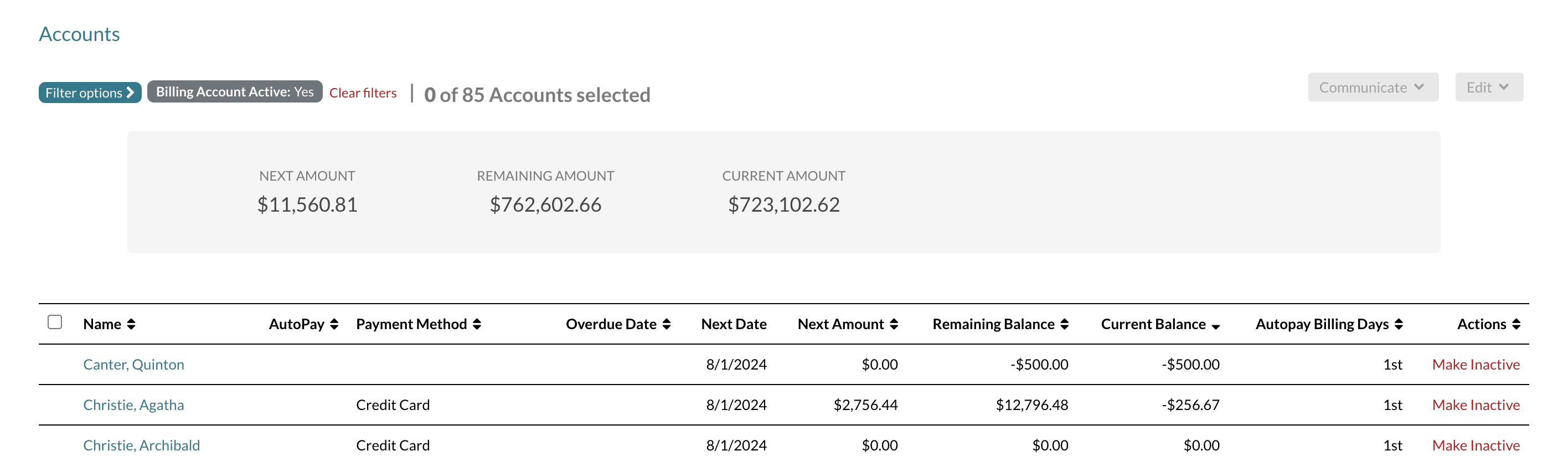 Billing: Accounts List Page – Finalsite Enrollment